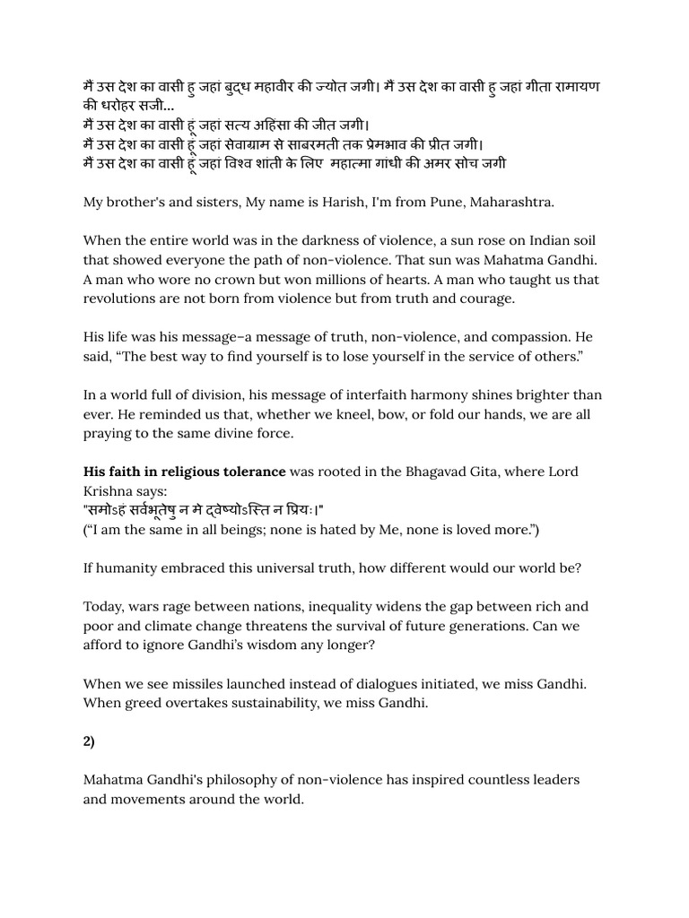 Gandhi's Legacy of Non-Violence and Peace | PDF | Mahatma Gandhi ...