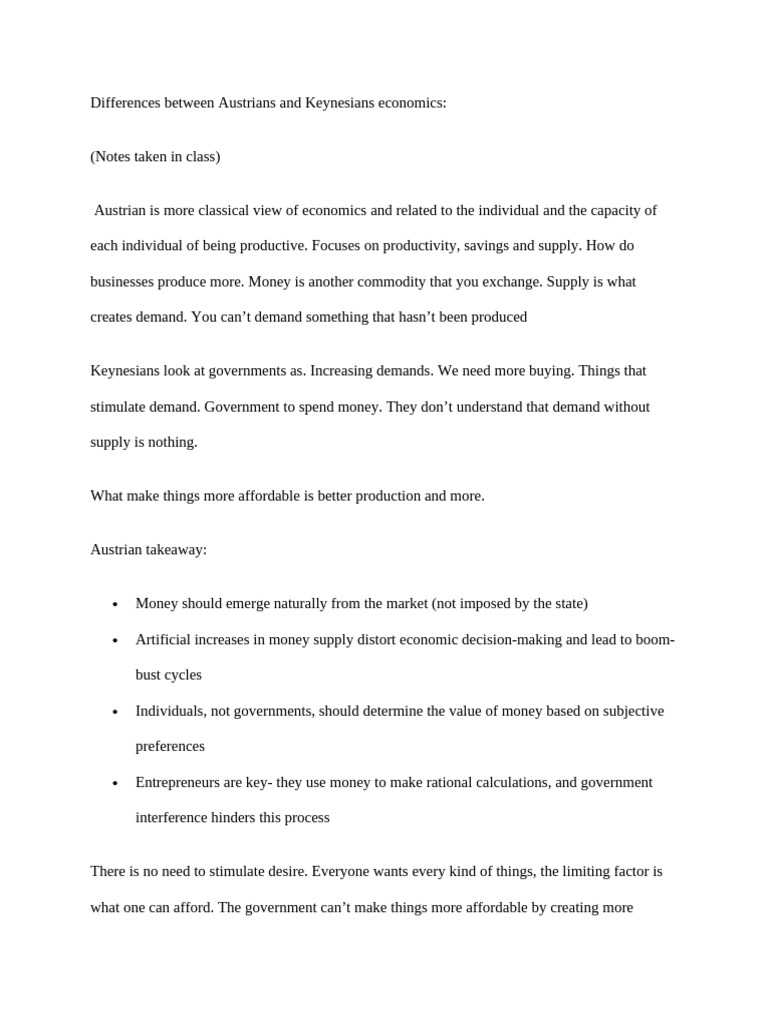 Austrian vs. Keynesian Economics Explained | PDF | Demand | Money