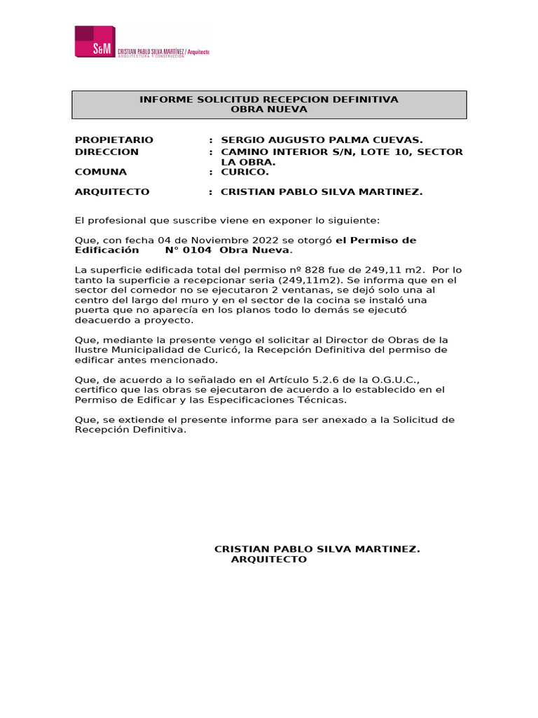 Informe para Recepcion Final | PDF