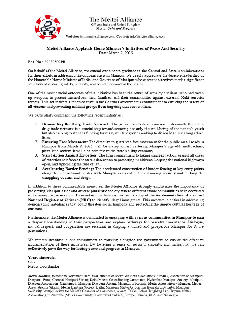 Meitei Alliance Statement | PDF | International Relations