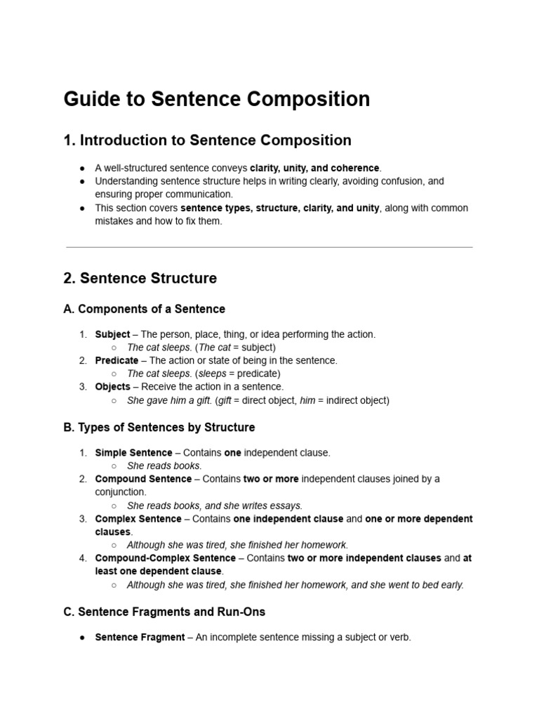 Guide To Sentence Composition | PDF | Linguistic Morphology ...