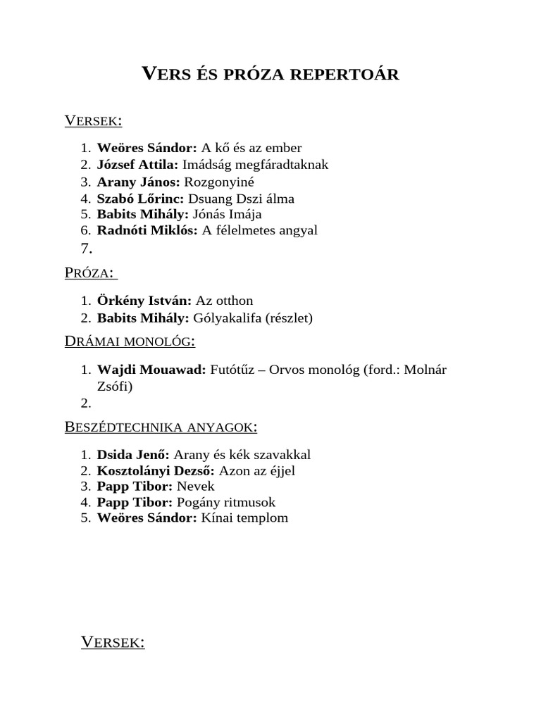 Vers És Próza Repertoár | PDF