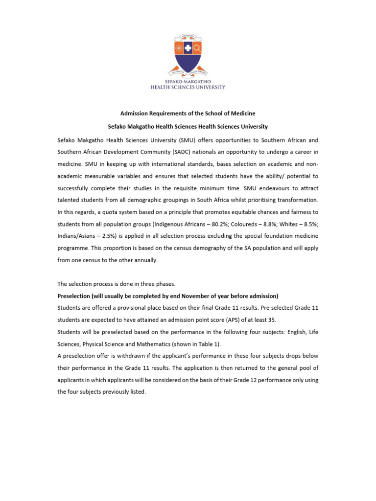 SMU Medicine Admission Requirements | PDF | University And College ...