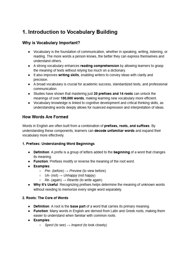 Vocabulary Building Essentials | PDF | Vocabulary | Word