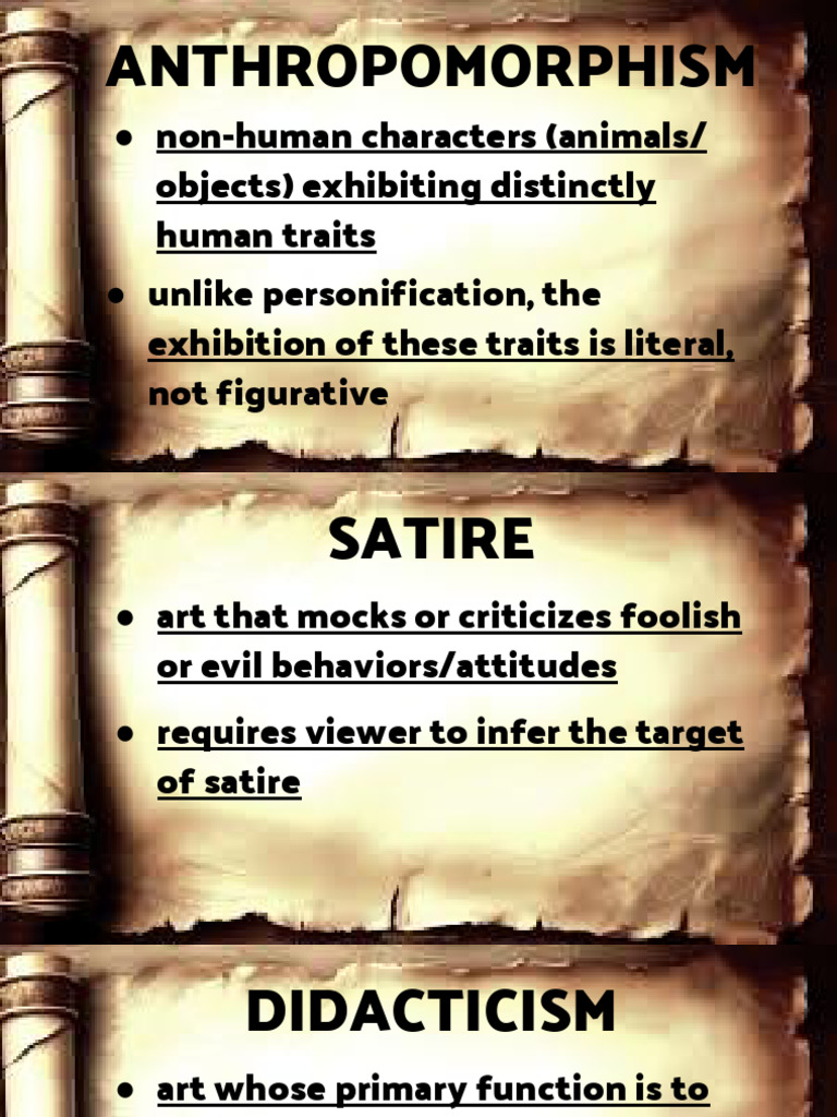 Understanding Anthropomorphism, Satire, and Didacticism | PDF
