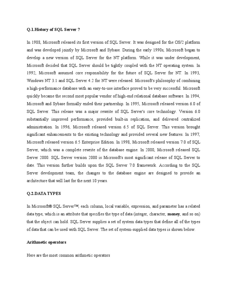 History of SQL Server | PDF | Microsoft Sql Server | Table (Database)