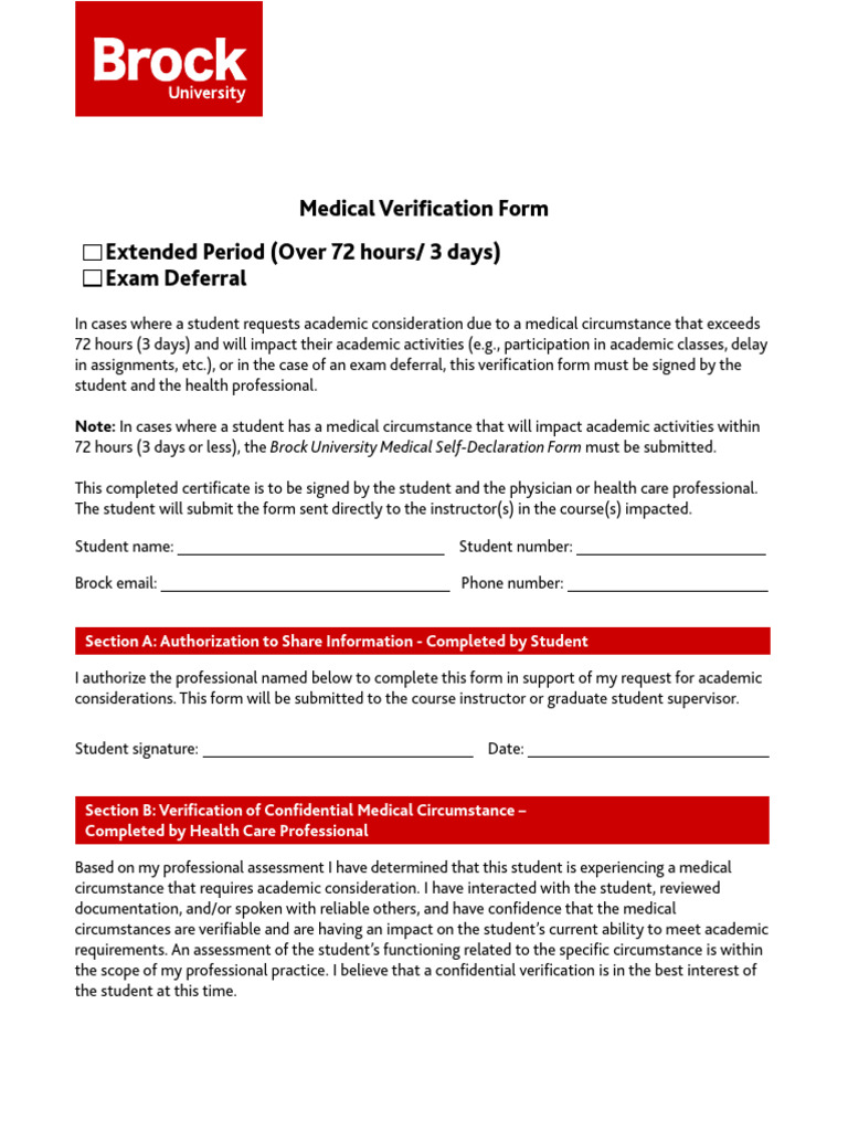 Medical Form Verification Form Extended Period Exam Deferral | PDF | Thesis