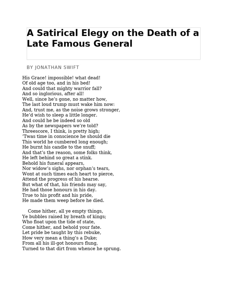 A Satirical Elegy on the Death of a Late Famous General | PDF