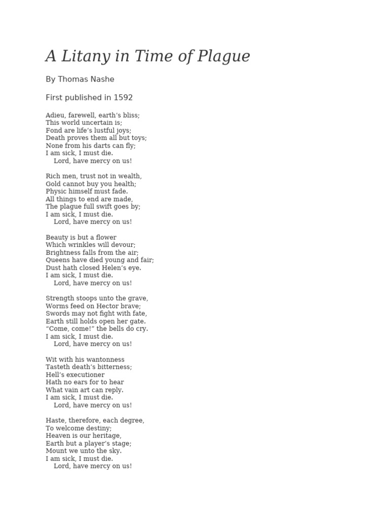 A Litany in Time of Plague | PDF