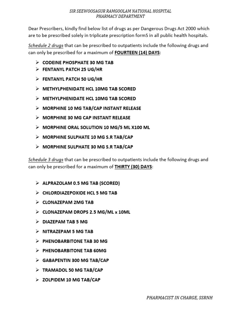 Dangerous Drug S2 S3 List | PDF
