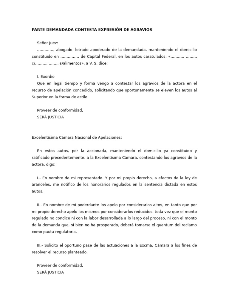 Contestación de Agravios en Apelación | PDF