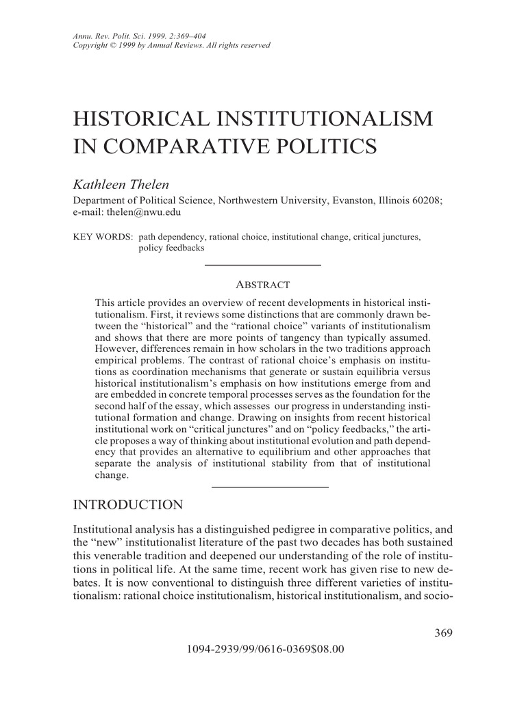 Thelen Historical Institutionalism | PDF | Hypothesis | Rationality