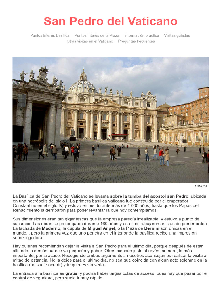 Guía Completa de San Pedro Vaticano | PDF | Ciudad del Vaticano
