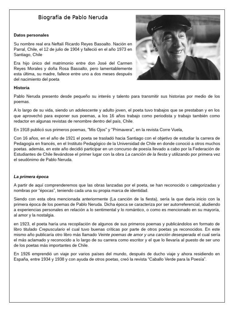 Biografía de Pablo Neruda | PDF