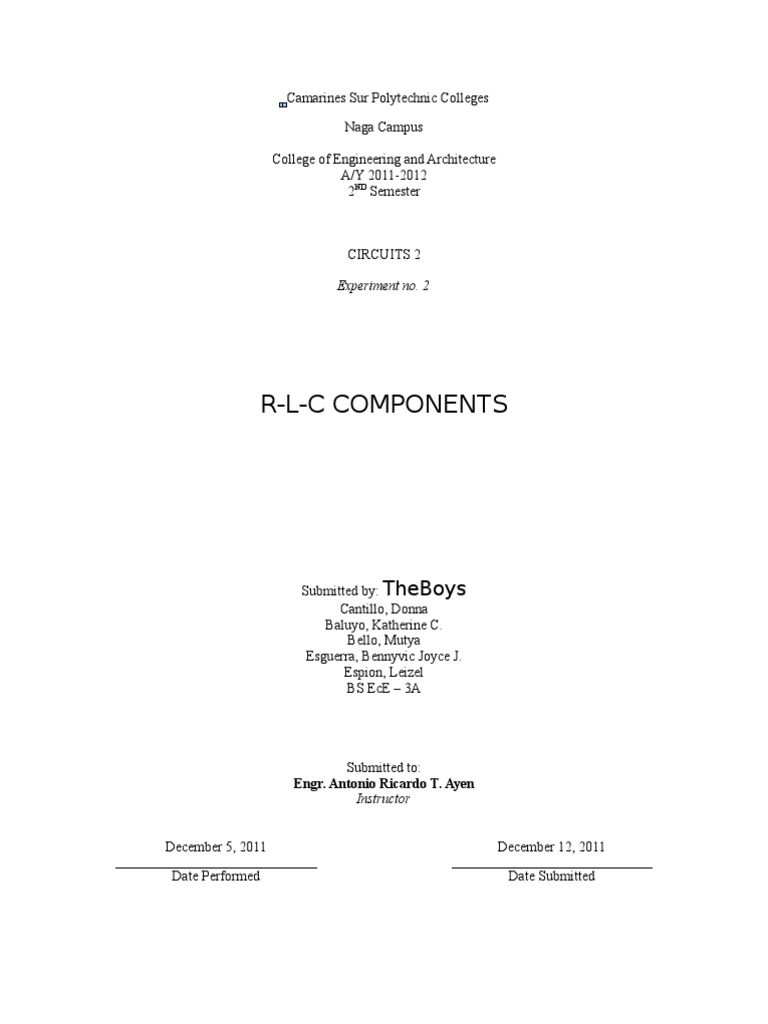 R-L-C Components: Theboys | Download Free PDF | Series And Parallel ...