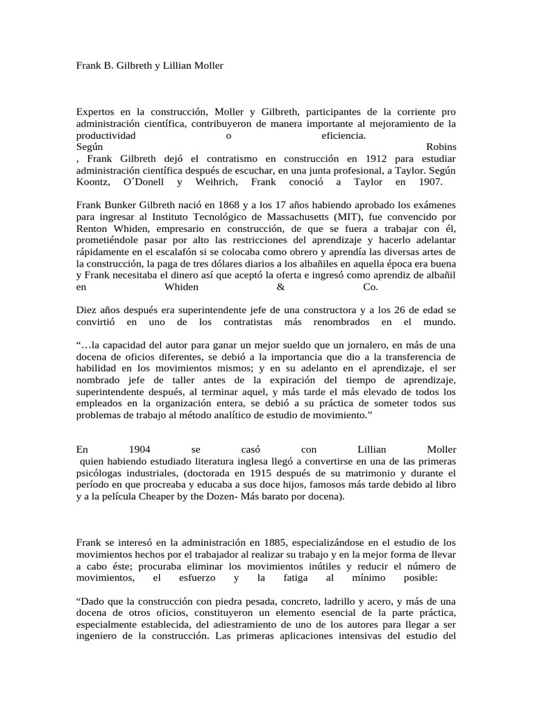 Moller y Gilbreth | PDF | Medición | Science