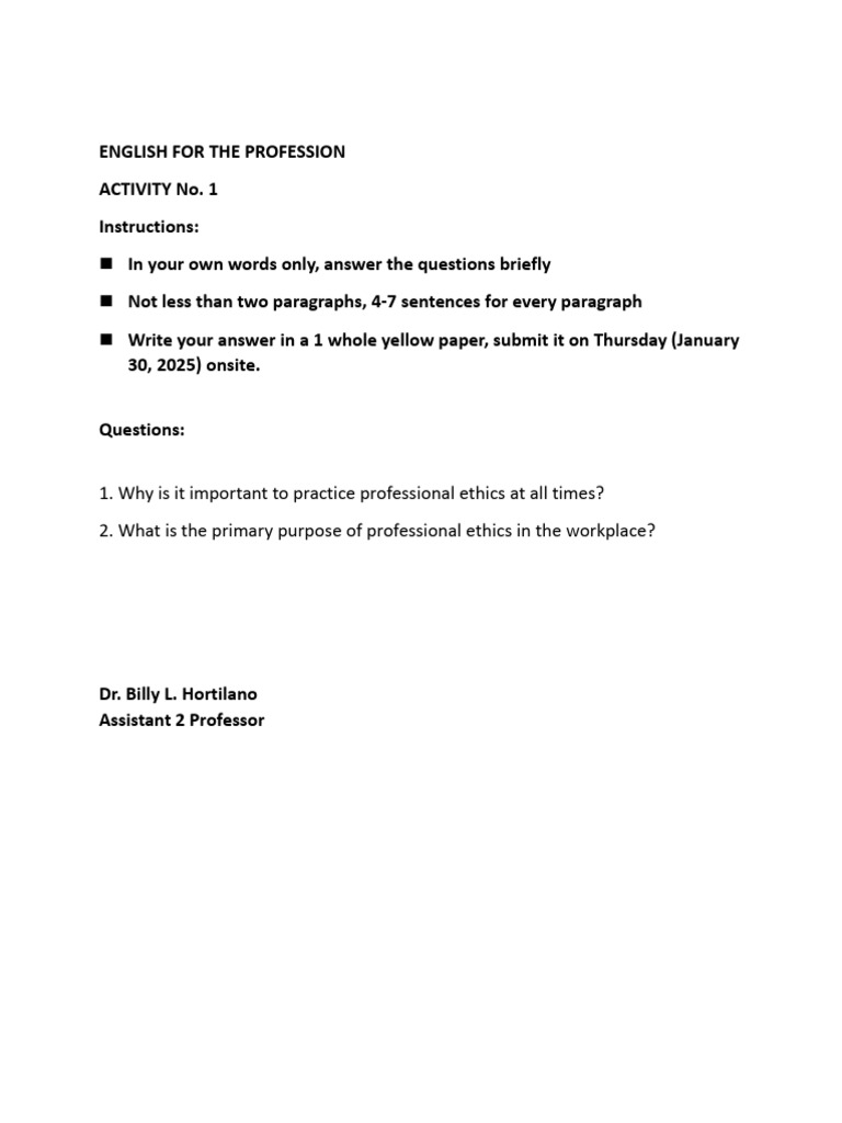 English For The Profession-Prelim Activity No. 1 | PDF
