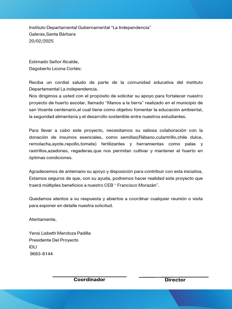 Documento A4 Carta Formal Solicitud Sencilla Azul y Blanco PDF | PDF