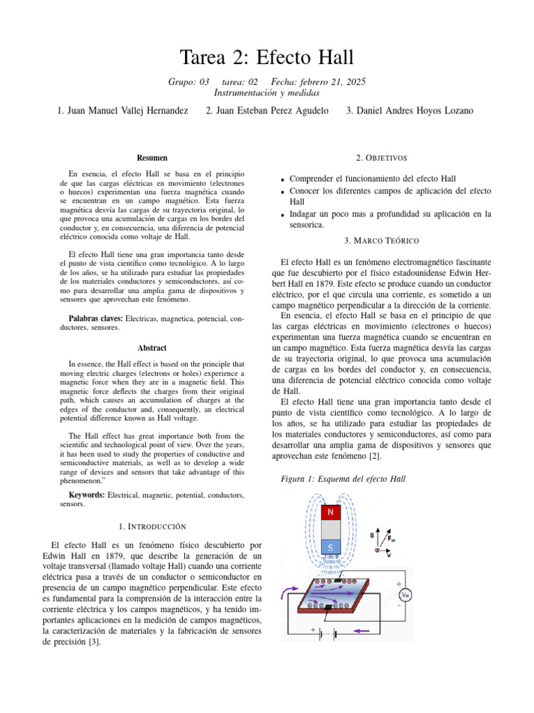 Tarea 2 Efecto Hall | PDF | Corriente eléctrica | Sensor
