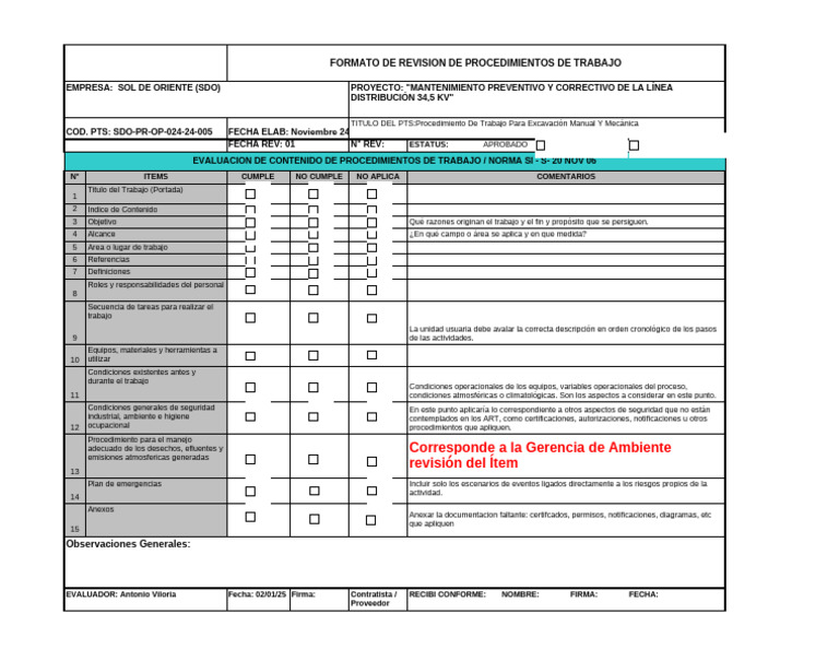 REVISIÓN DE PTS SDO Excavacion Manual y Mecanica 34.5 KV REVISÍON I | PDF