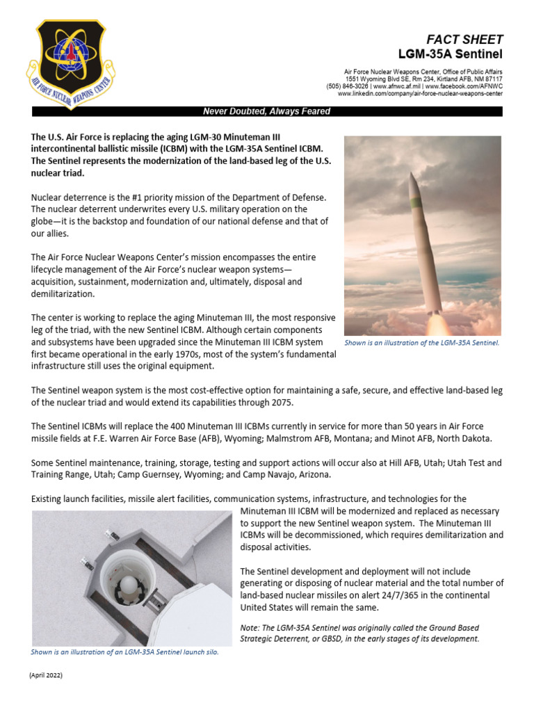 LGM-35A Sentinel ICBM Overview | PDF | Intercontinental Ballistic ...