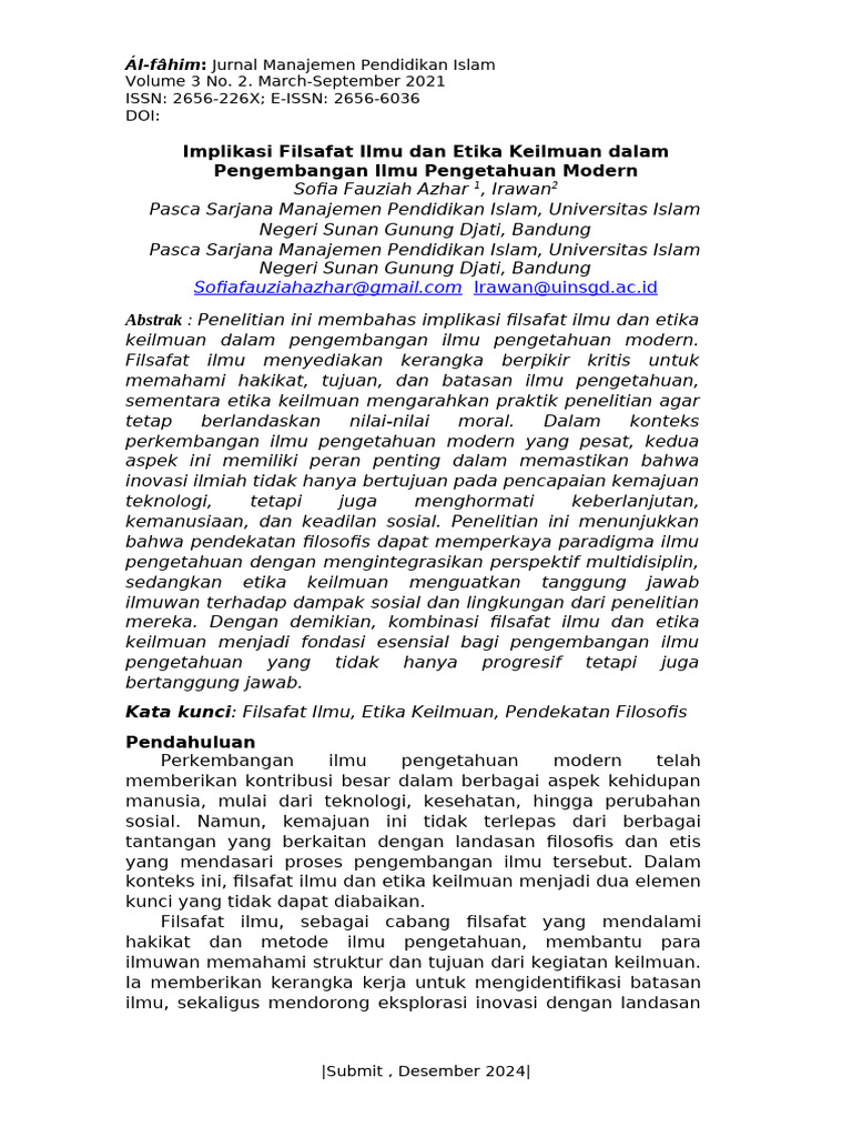 Implikasi Filsafat Ilmu Dan Etika Keilmuan Dalam Pengembangan Ilmu Pengetahuan Modern | PDF