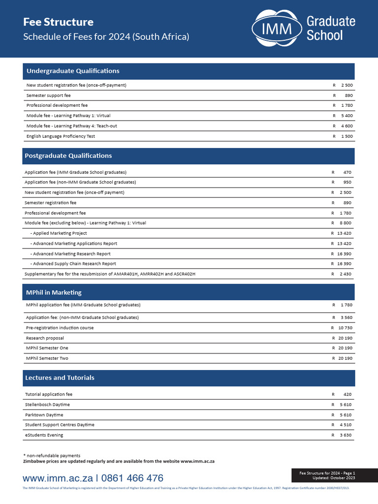 2024 SA Fee Structure | PDF | Educational Stages