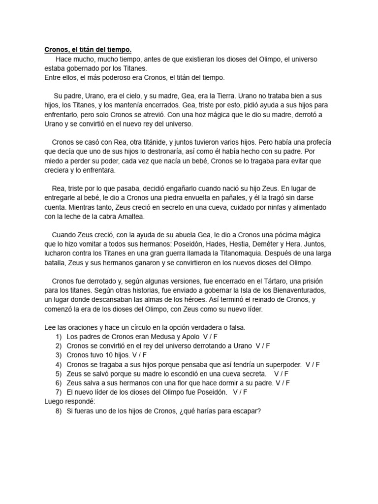 Mitos Griegos Historia de Cronos | PDF | Zeus | Mitología griega