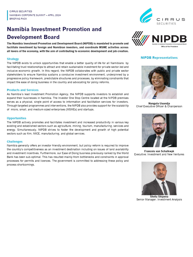 NIPDB - Cirrus Investor Conference Briefing 2024 - 1 | PDF | Namibia ...