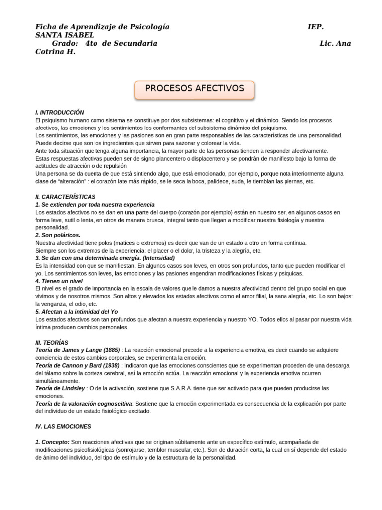 Procesos Afectivos en Psicología | PDF | Las emociones | Experiencia