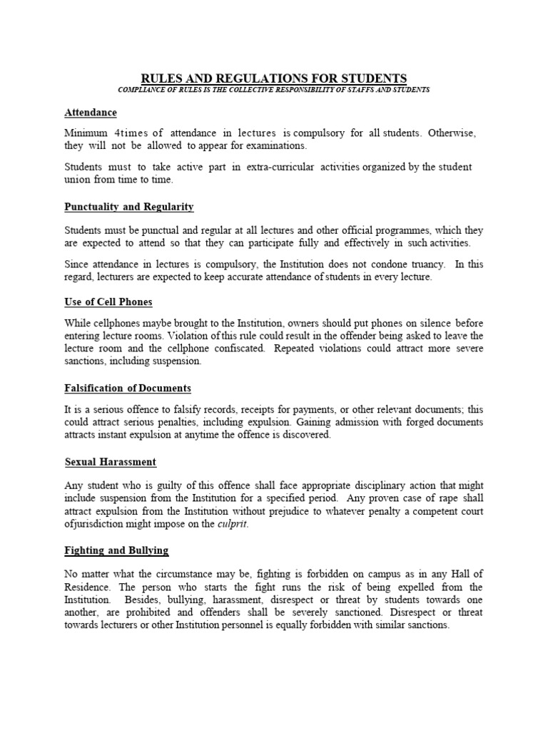 Student Rules and Regulations Guide | PDF | Assault | Justice