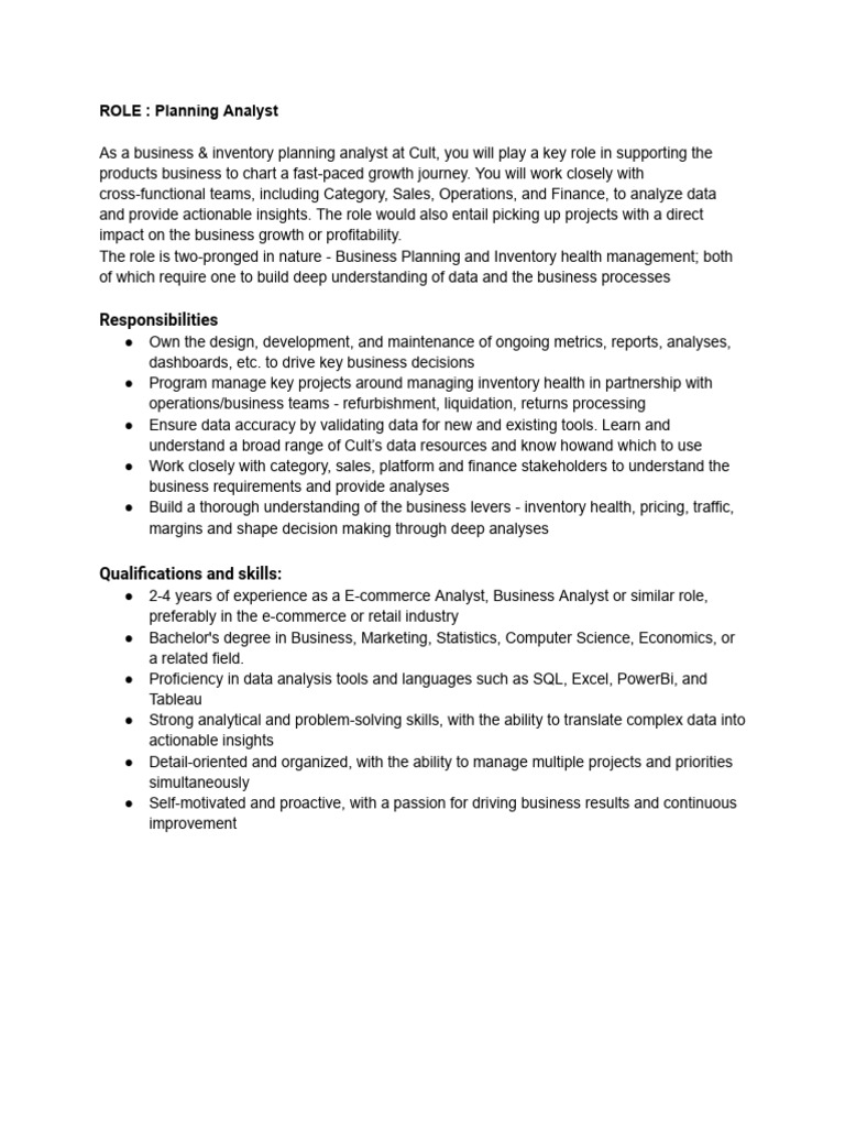 JD - Planning Analyst | PDF