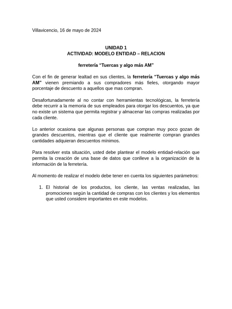 Unidad 1 Actividad - Modelo Entidad - Relacion | PDF | Business | Informática
