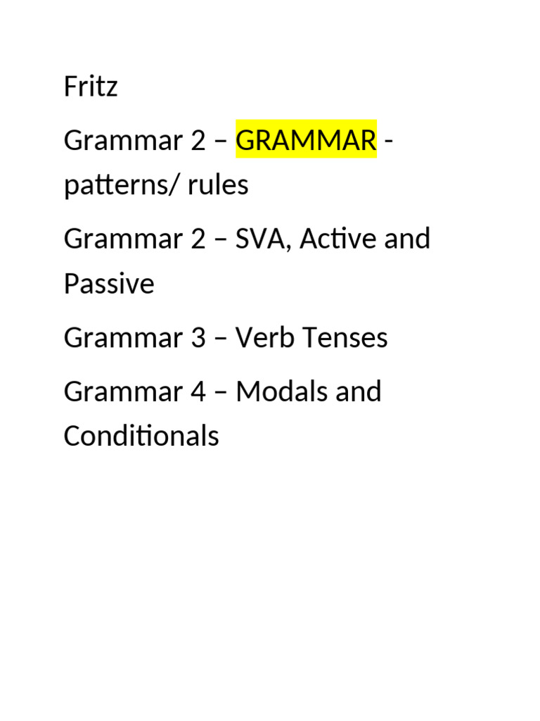 Grammar 2 | PDF | Verb | Syntactic Relationships