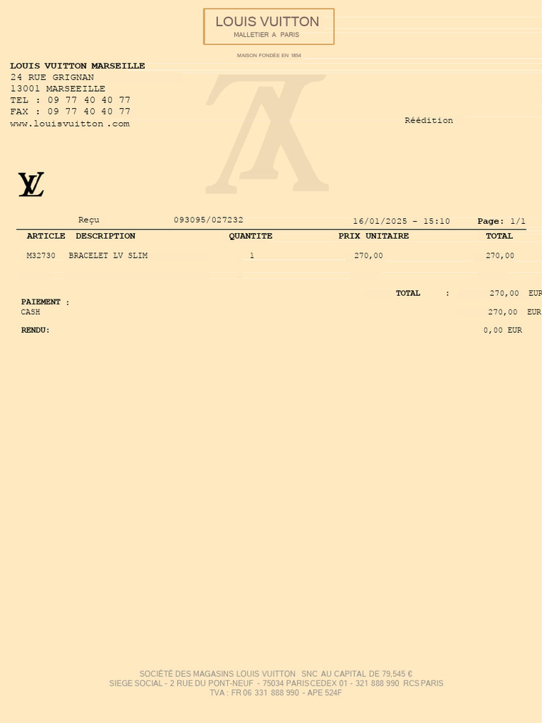 Facture Authentique Louis Vuitton | PDF