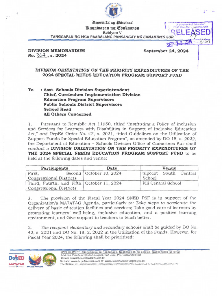 367-s.-2024 (Orientation of SNED PSF Utilization) - Sipcot South CS | PDF