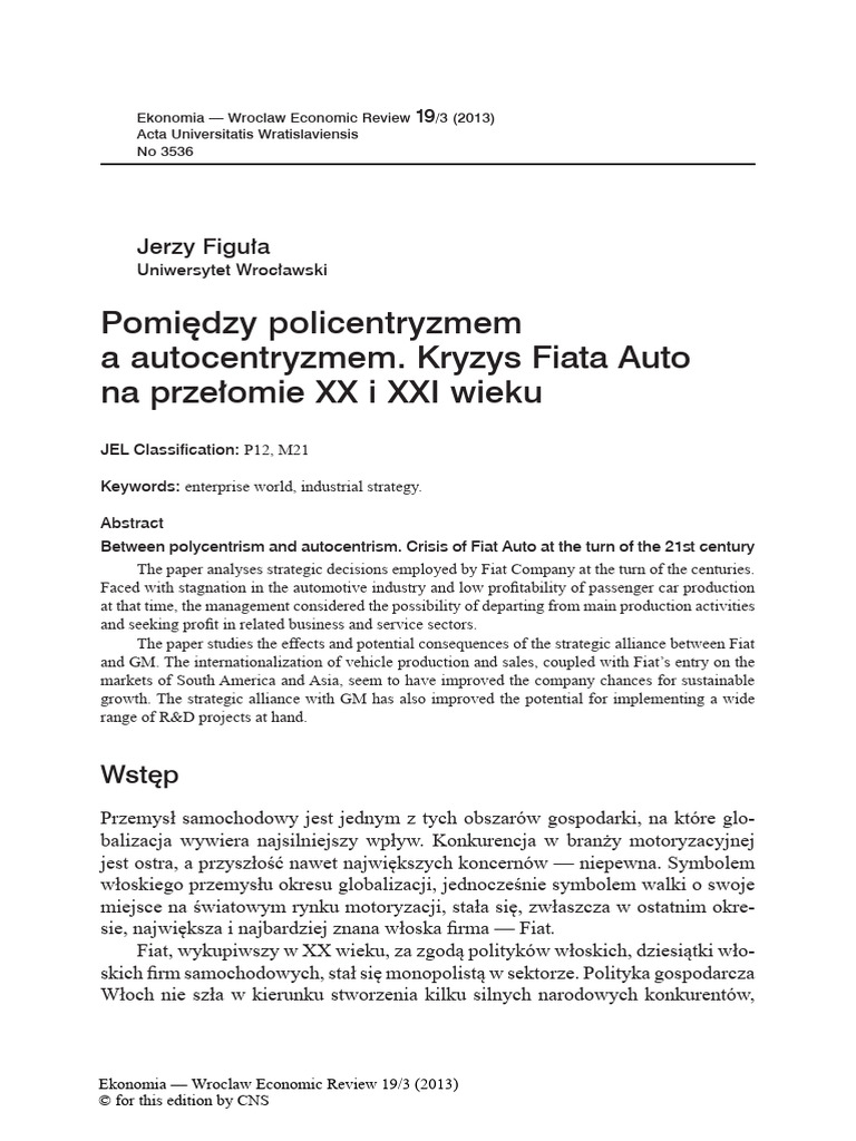 05 Figula J Pomiedzy Policentryzmem A Autocentryzmem Kryzys Fiata Auto ...