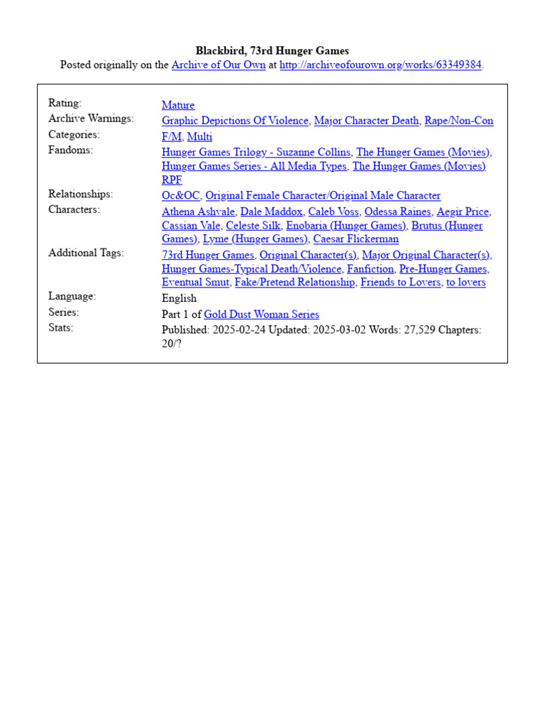 Blackbird_73rd_Hunger | PDF | The Hunger Games