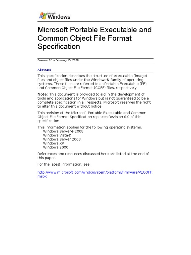 Microsoft Portable Execution And Common Object File Format