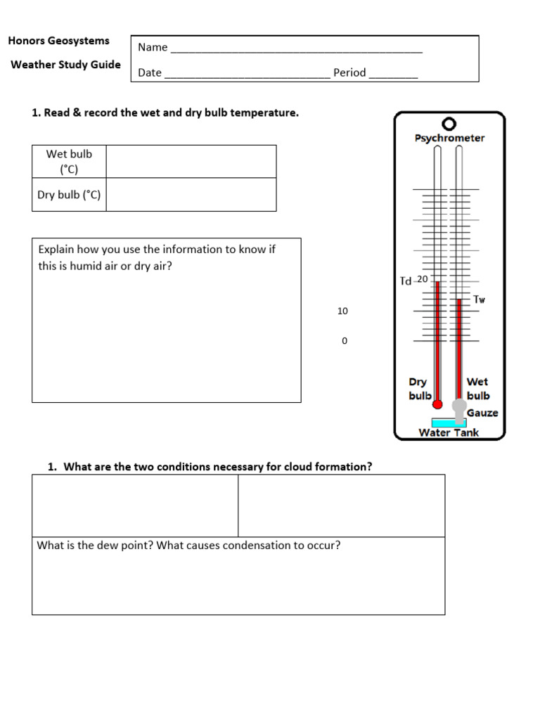 Honors Unit 4 Weather - Study Guide | PDF | Weather | Rain