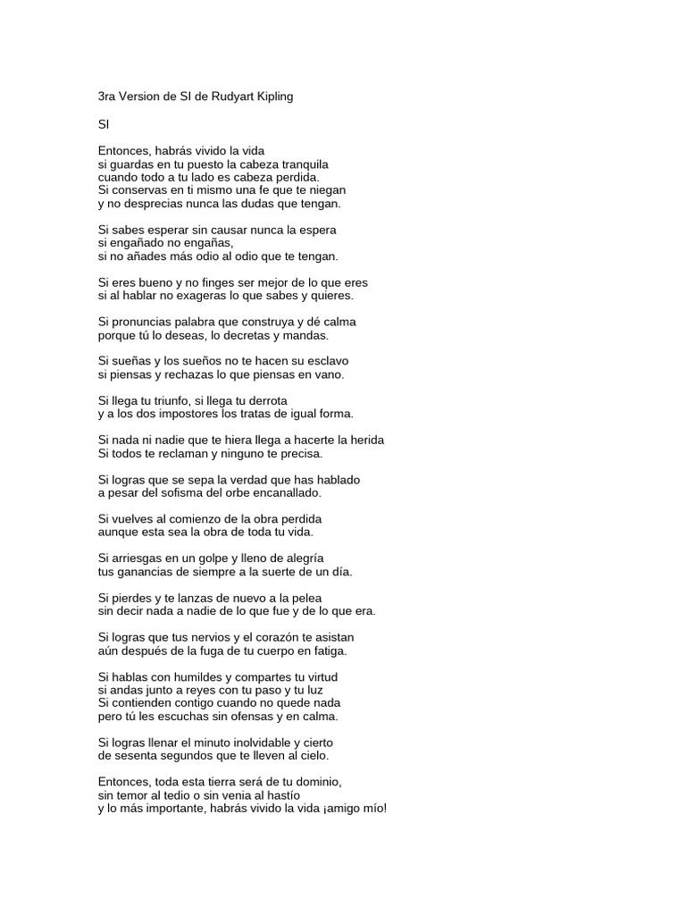 3ra Version de SI de Rudyart Kipling | PDF