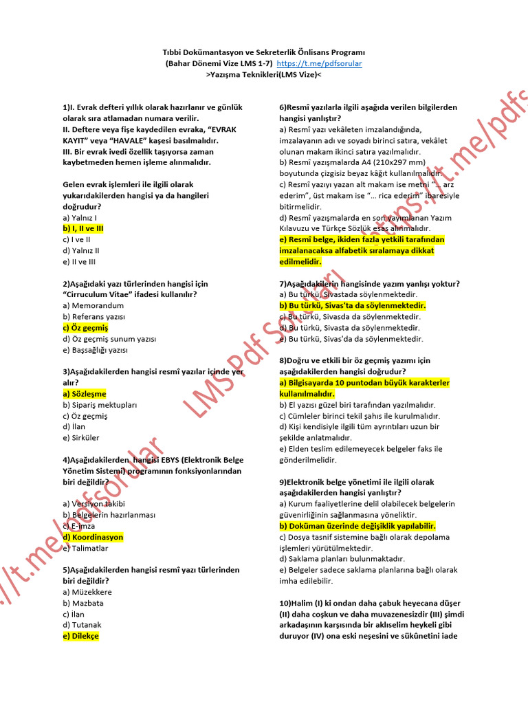 Yazışma Teknikleri (LMS Vize) | PDF