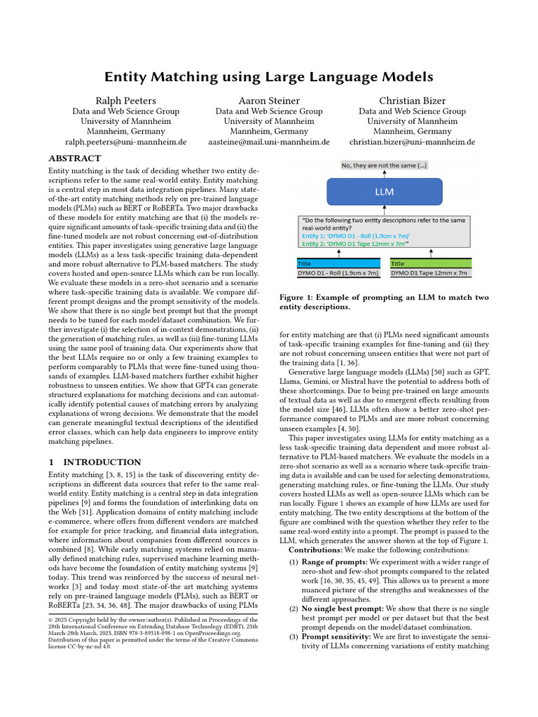 Entity Matching using Large Language Models | PDF | Cognitive Science | Artificial Intelligence