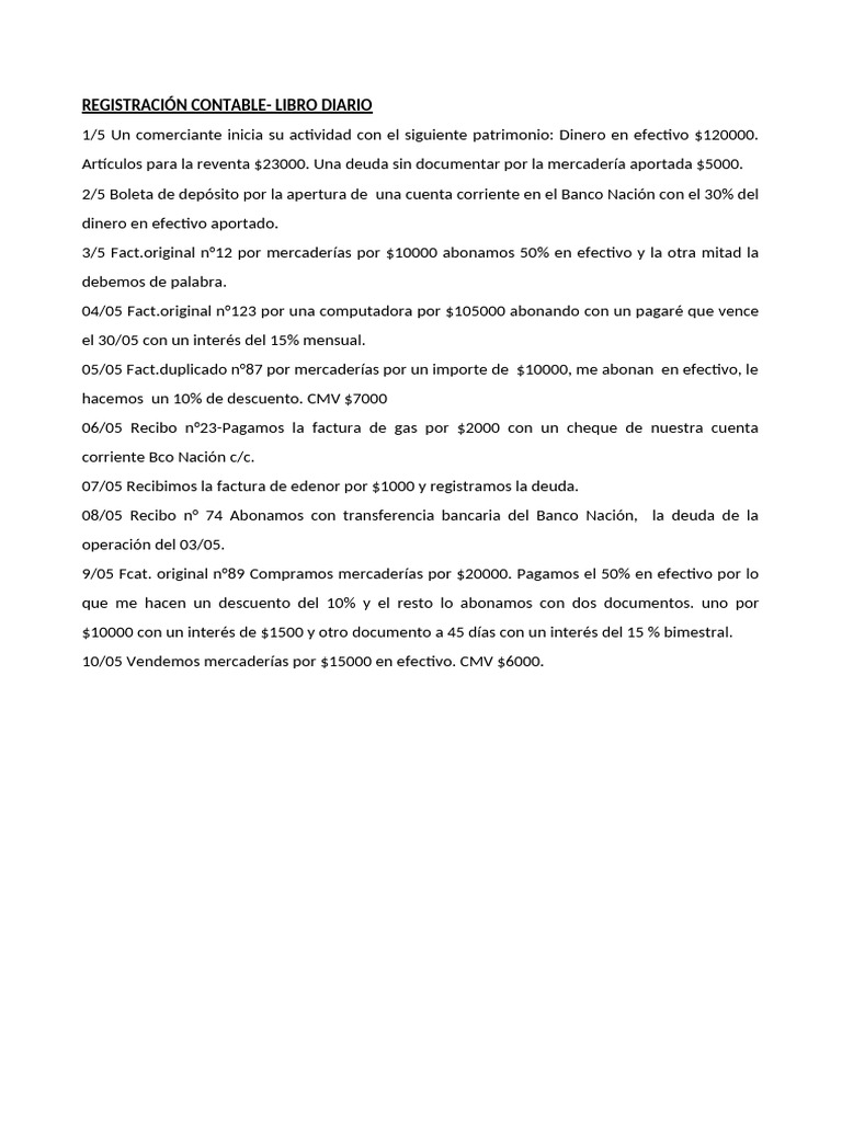 Registración Contable - Libro Diario | PDF