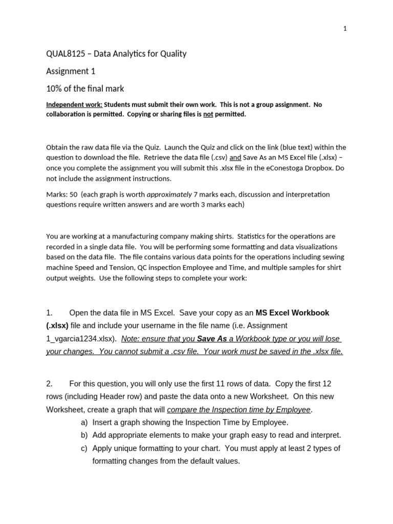 Assignment 1 Instructions | PDF | Microsoft Excel | Chart