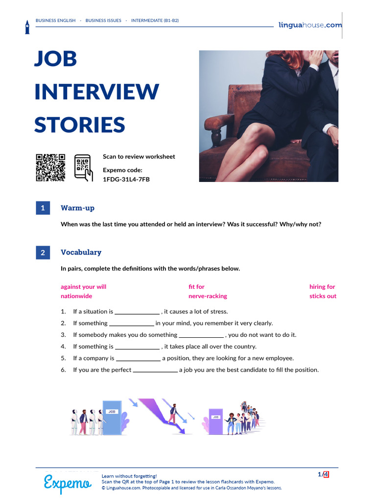 Job Interview Stories British English Teacher B1 B2 | PDF | Job ...
