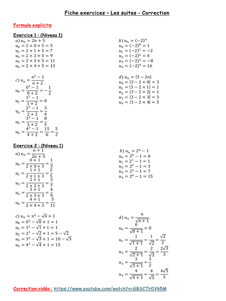 Correction des exercices sur les suites | PDF | Mathématiques ...