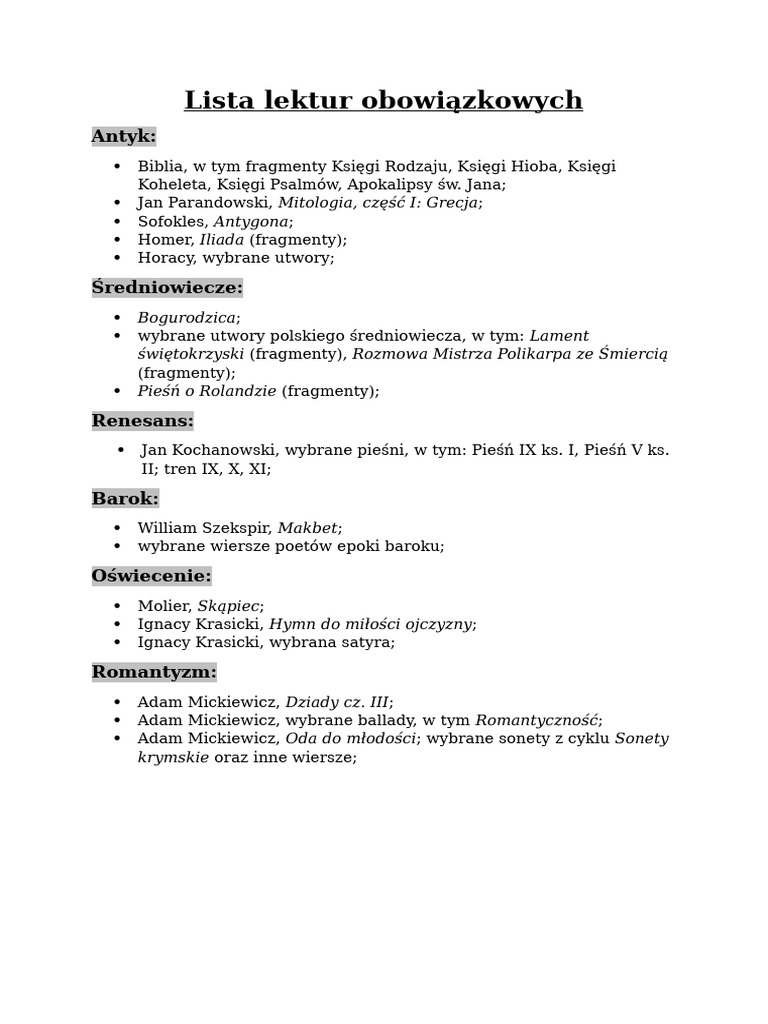 Lektury - Matura 2025 | PDF