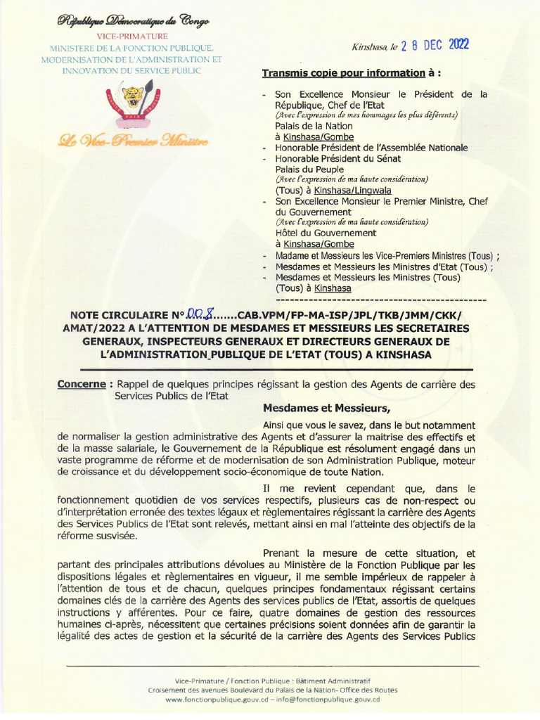 NOTE CIRCULAIRE N°008 Du 28 Decembre 2022 | PDF