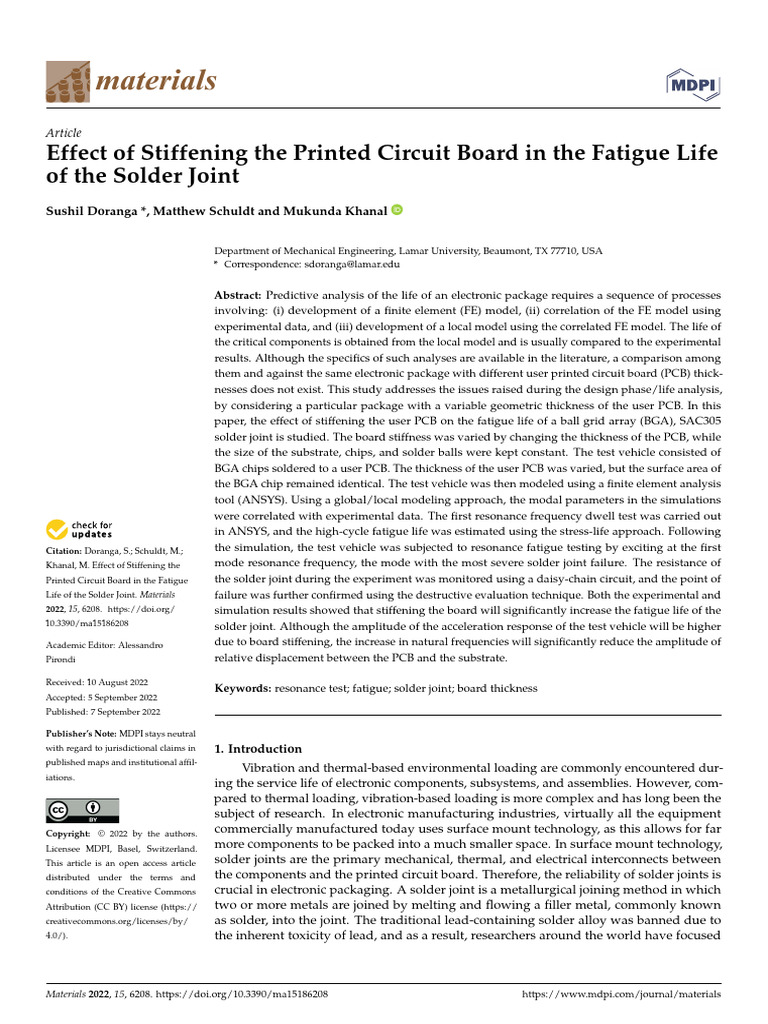 Fatigue Life of Solder Joint Due To Dynamic Excitation | PDF | Printed ...
